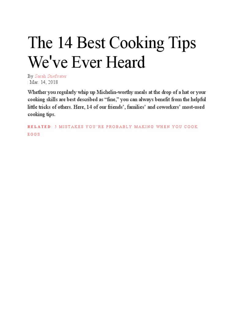 14 Best Cooking Tips to Level Up Your Meals | PDF | Roasting | Cooking