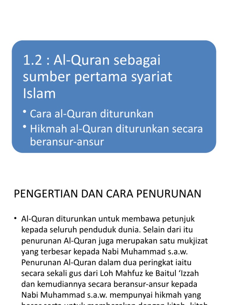 1.2 Al-Quran Sumber Pertama Syariat Islam | PDF