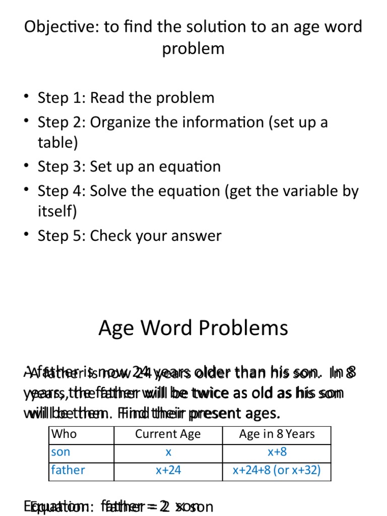 Objective: To Find The Solution To An Age Word Problem | PDF