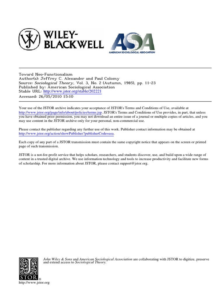 Alexander, Colomy, Toward Neo-Functionalism, 1985 PDF | PDF | Sociology | Max Weber