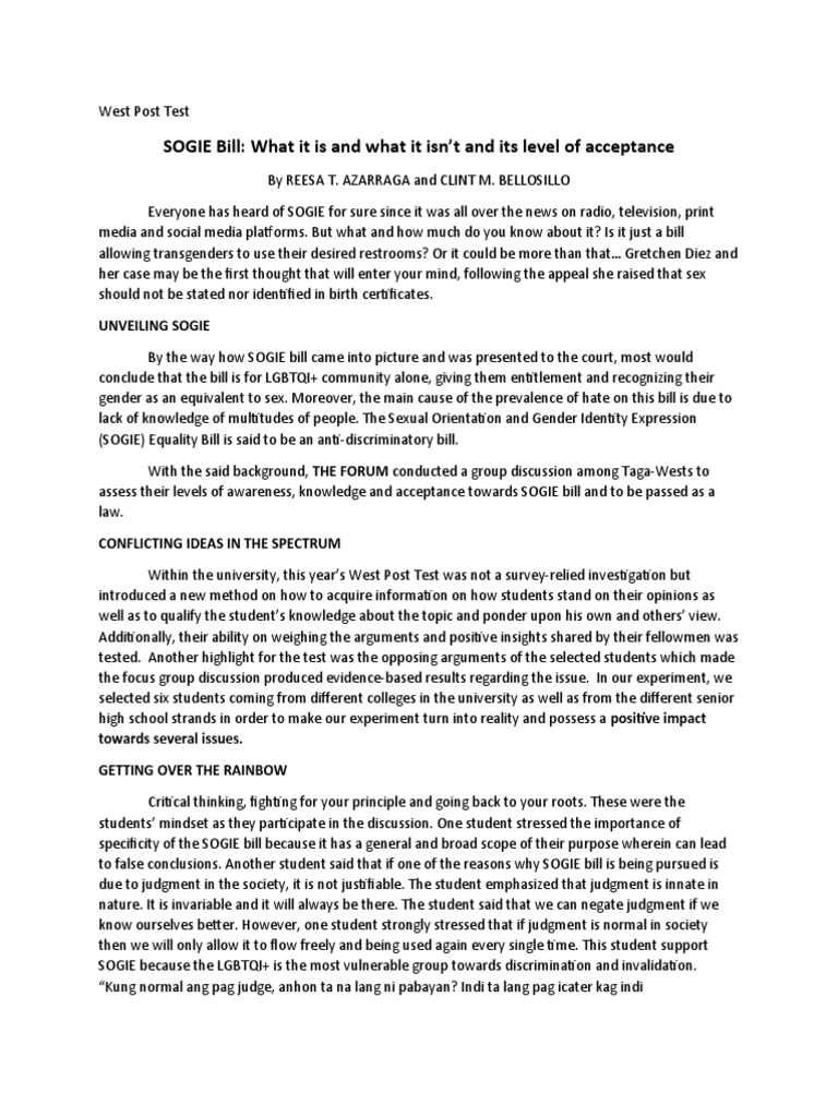 SOGIE Bill: What It Is and What It Isn't and Its Level of Acceptance ...