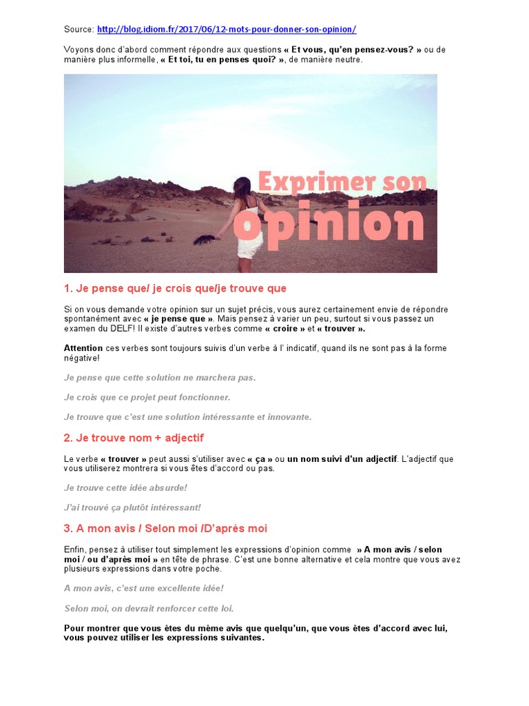 Exprimer son opinion en français | PDF | Verbe | Linguistique