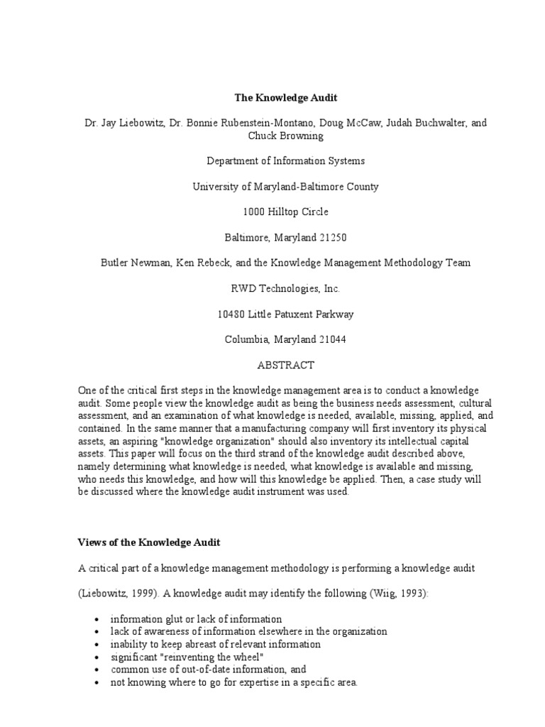 The Knowledge Audit | PDF | Business Process | Audit