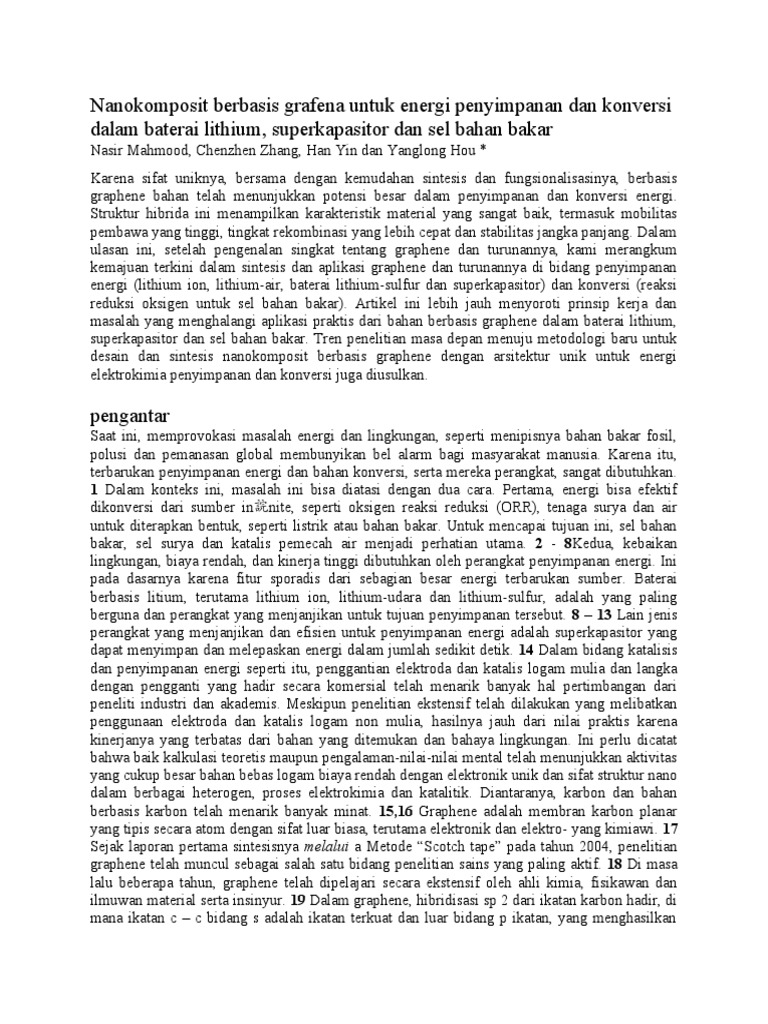 Nanokomposit Berbasis Grafena Untuk Energi Penyimpanan Dan Konversi Dalam Baterai Lithium | PDF