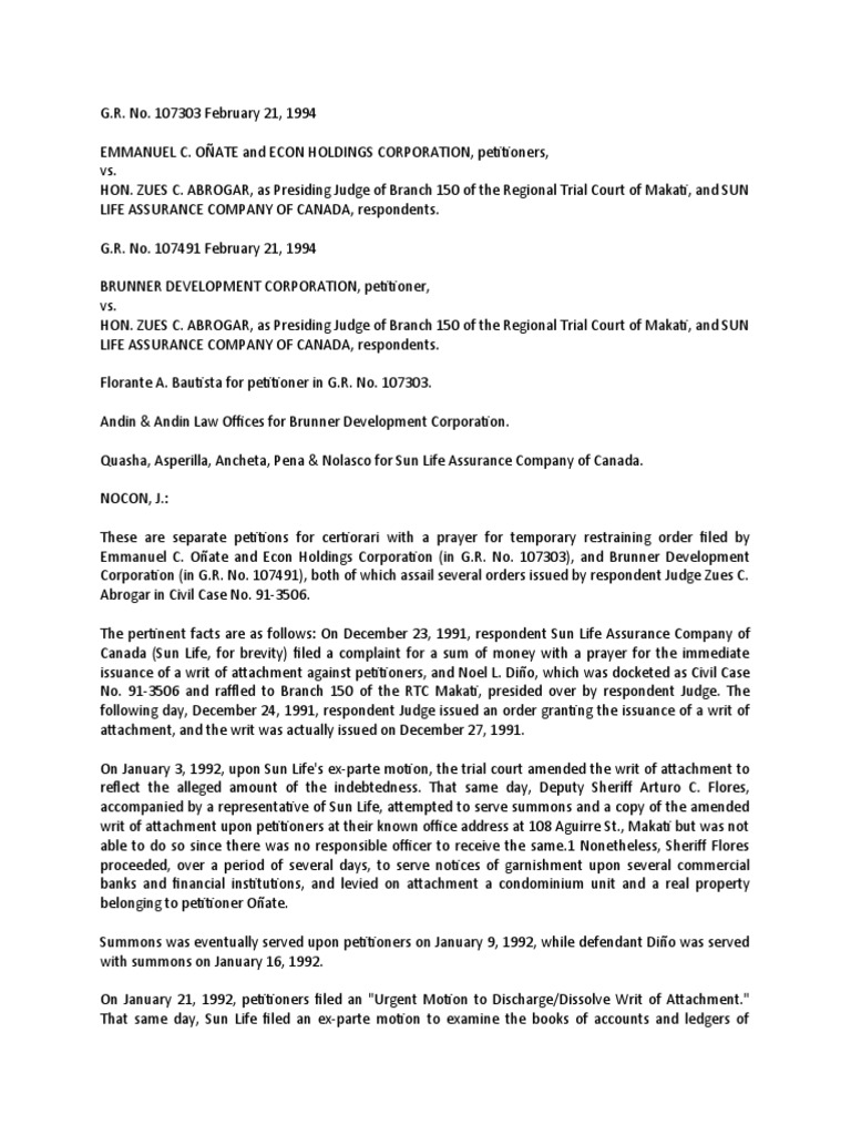 Writ of Preliminary Attachment Case | PDF | Writ | Complaint