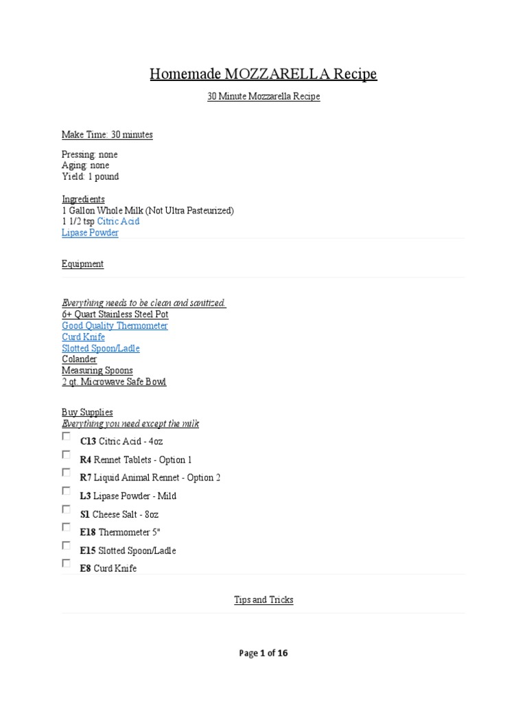 Homemade MOZZARELLA Recipe | PDF | Mozzarella | Pizza