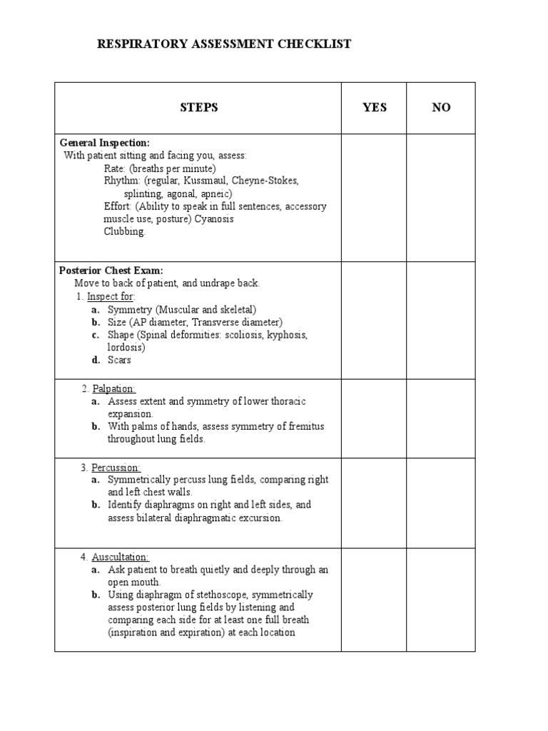 Respiratory Assessment Template PPE Hazard Assessment Checklist