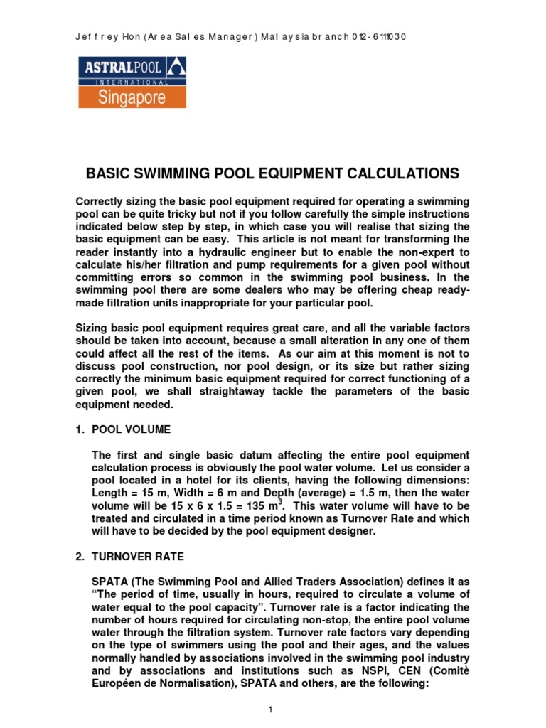 Pool Equipment Sizing Guide | PDF | Filtration | Pump