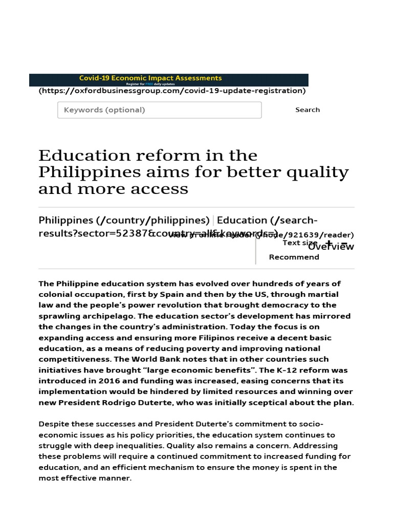 Education Reform in The Philippines Aims For Better Quality and More ...