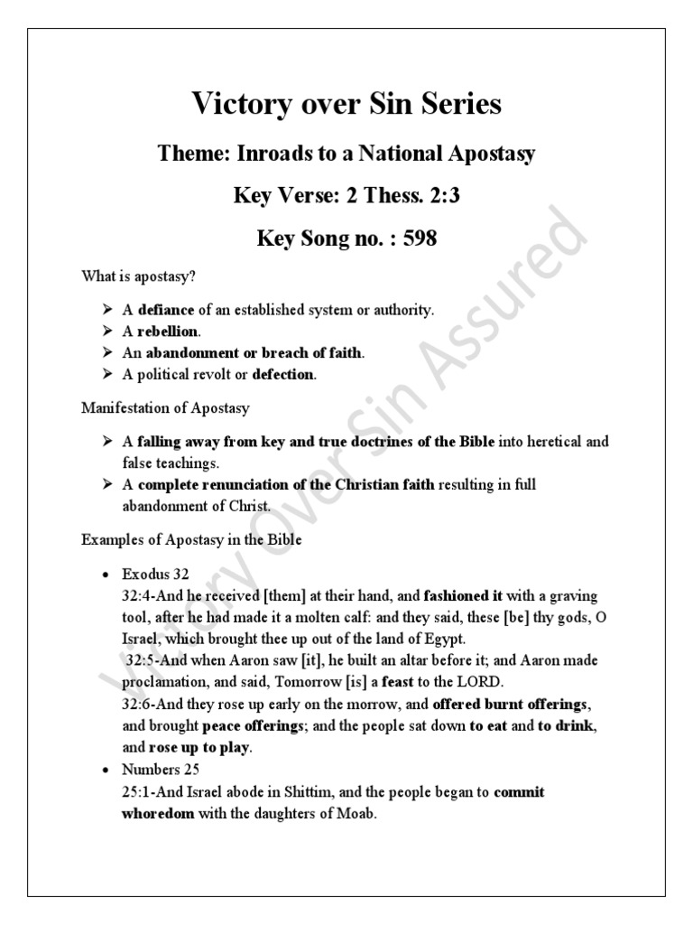 Victory Over Sin Series | PDF | Apostasy | Aaron