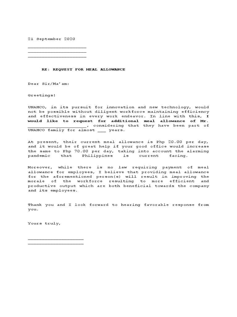 Request For Meal Allowance | PDF