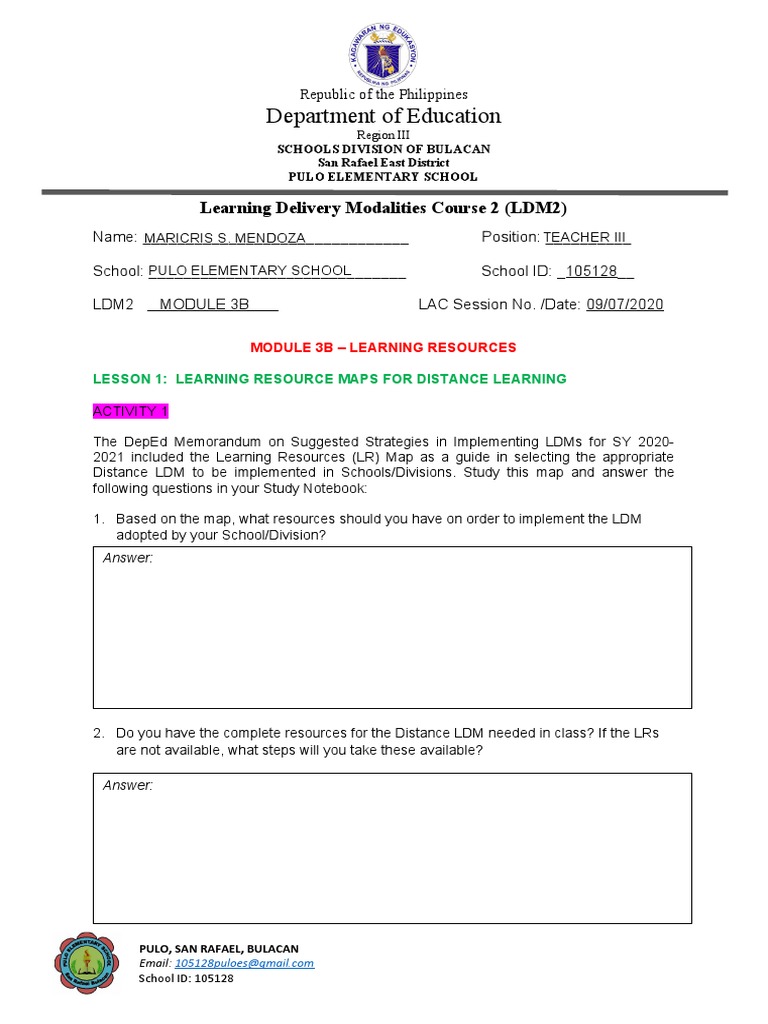 Department of Education: Learning Delivery Modalities Course 2 (LDM2 ...