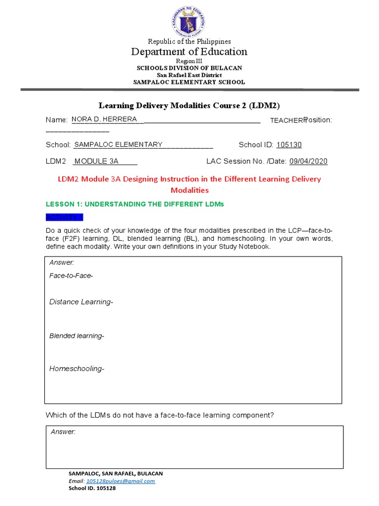 Department of Education: Learning Delivery Modalities Course 2 (LDM2 ...