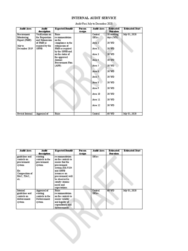 Revised Audit Work Plan 2020 | PDF | Audit | Business