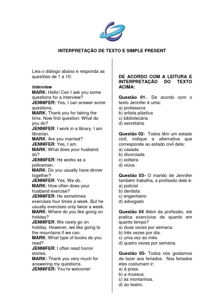 Simple Present - Exercícios | PDF