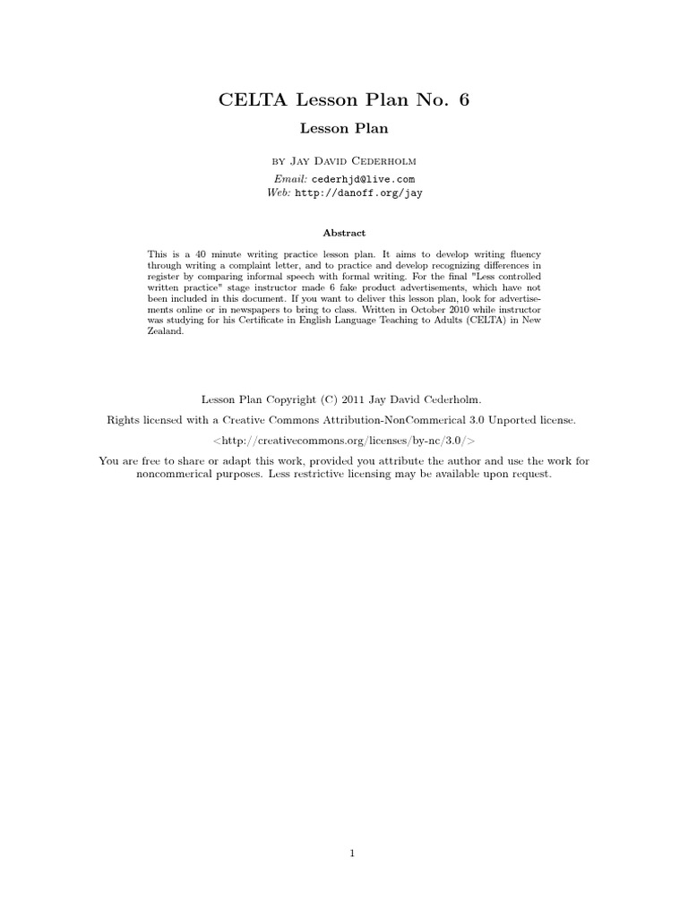 Celta Lesson Plan No 6 Danoff Dot Org PDF | PDF | Lesson Plan | Fluency