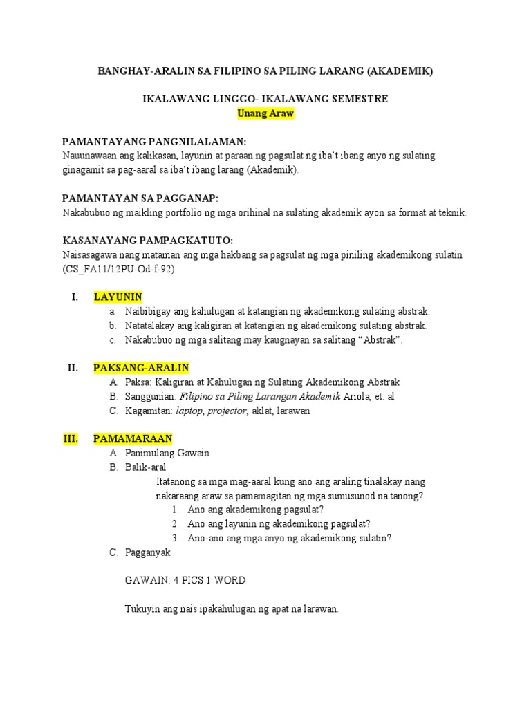 BANGHAY-ARALIN (ABSTRAK) Final | PDF