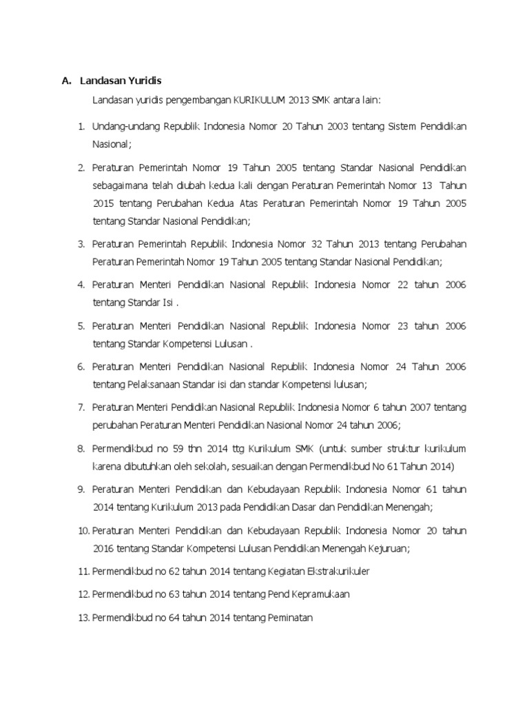 Landasan Yuridis Kurikulum 2013 SMK | PDF