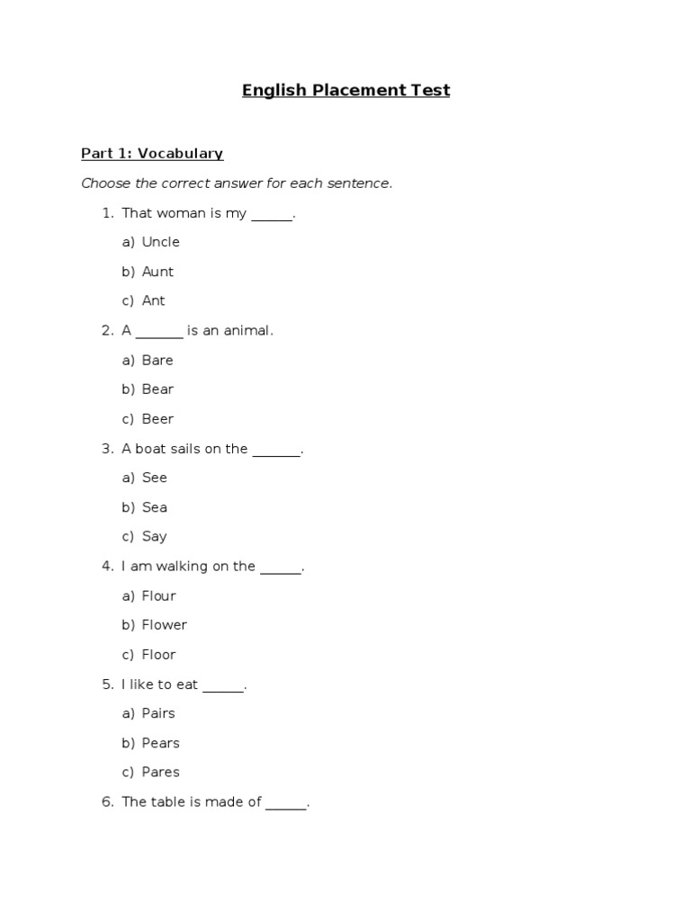 English Placement Test | PDF