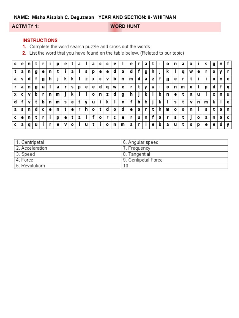 Word Hunt Activity for Physics Terms | PDF | Language Arts & Discipline ...