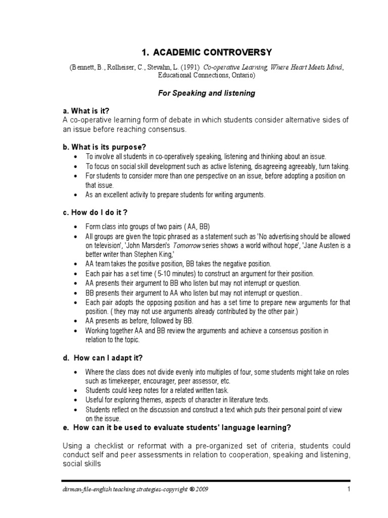 Academic Controversy: A. What Is It? | PDF | Teachers | Reading (Process)