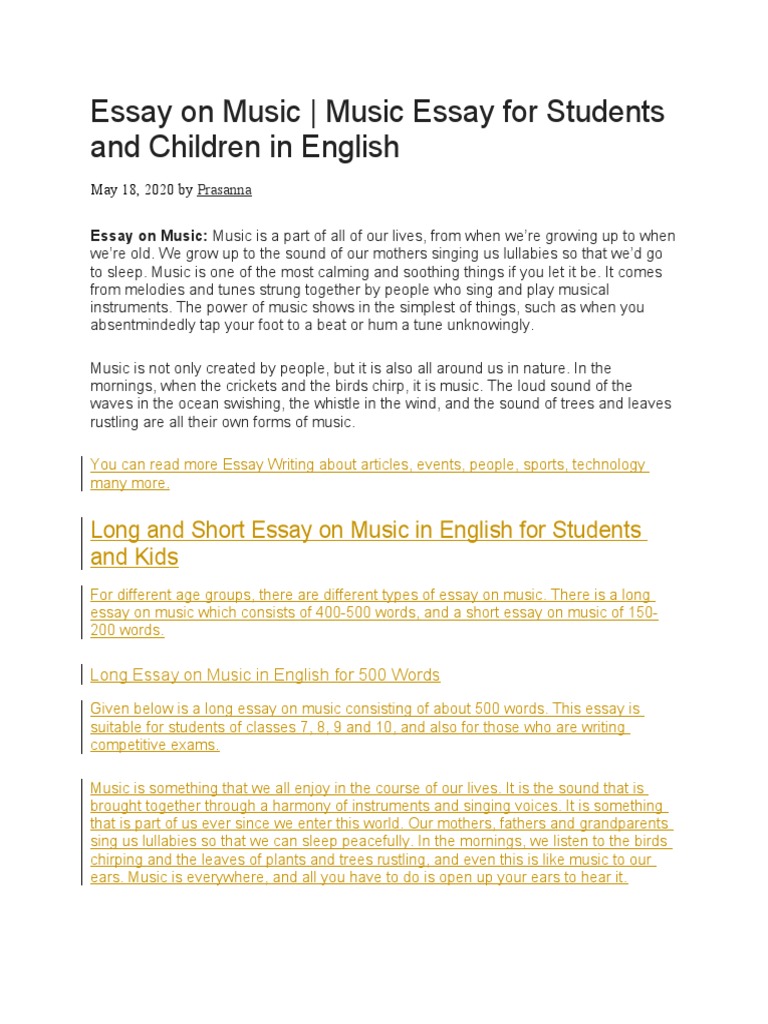 Essay On Music - Music Essay For Students and Children in English | PDF ...