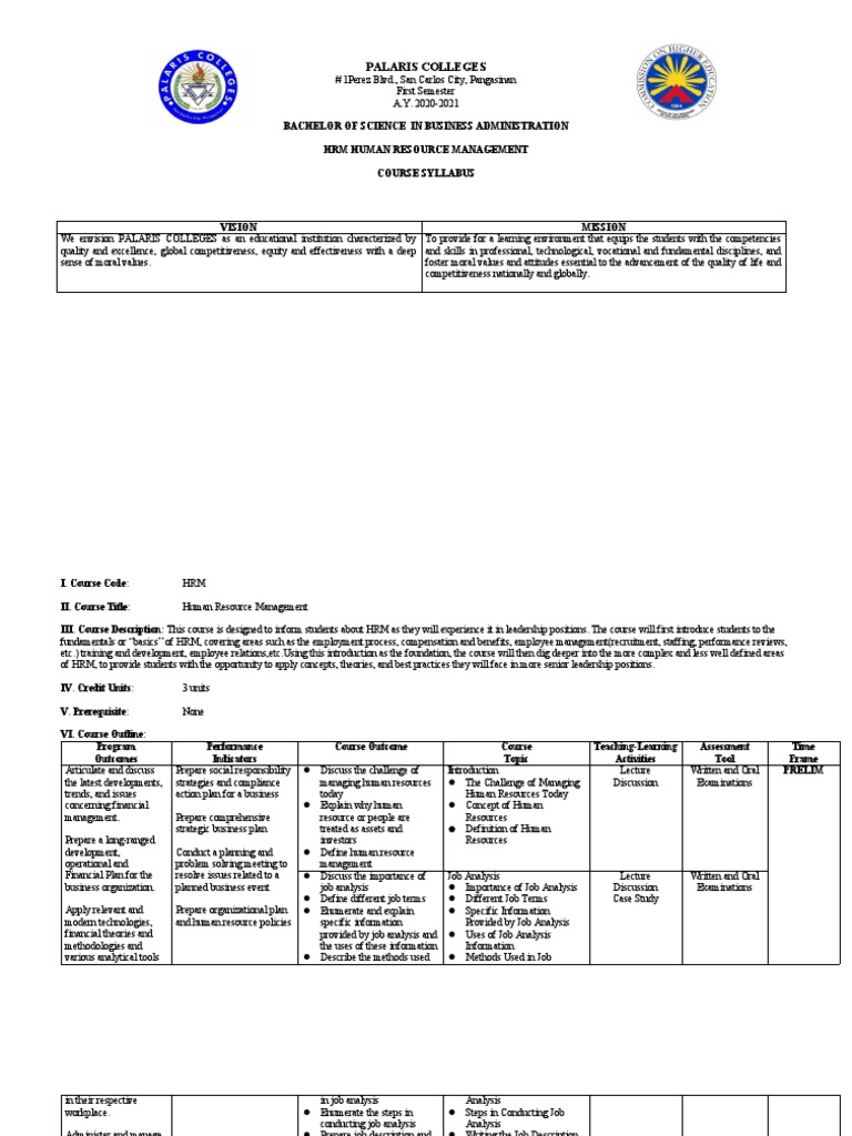 HRM Course Syllabus for Students | PDF | Performance Appraisal ...