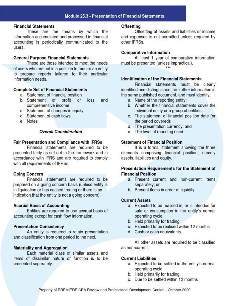 Module 25.3 - Presentation of Financial Statements | PDF | Deferral ...