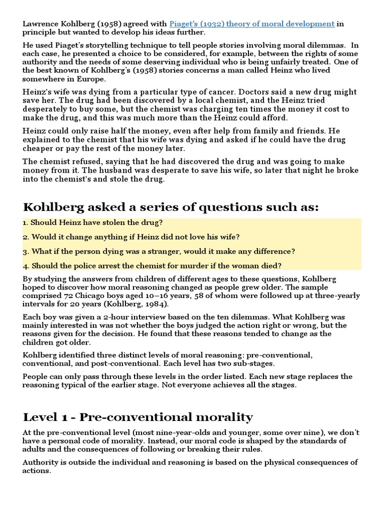 Kohlberg's Stages of Moral Development | PDF | Applied Ethics | Morality
