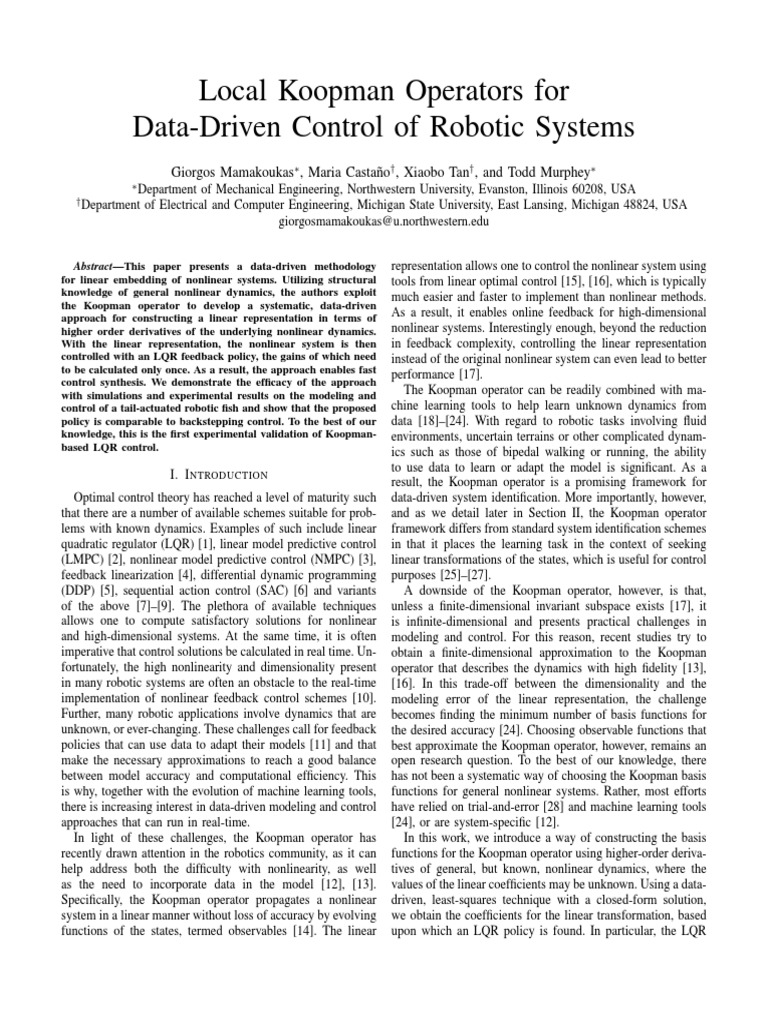 Local Koopman Operators For Data-Driven Control of Robotic Systems | PDF | Dynamical System ...
