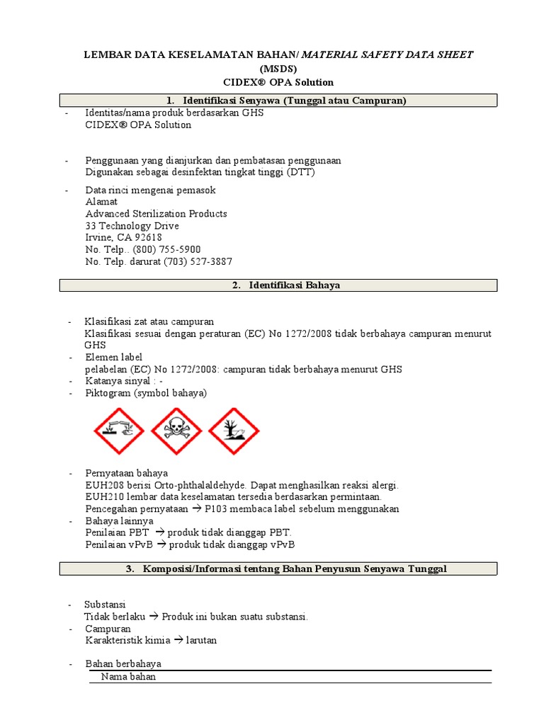 Fix MSDS Cidex Opa | PDF