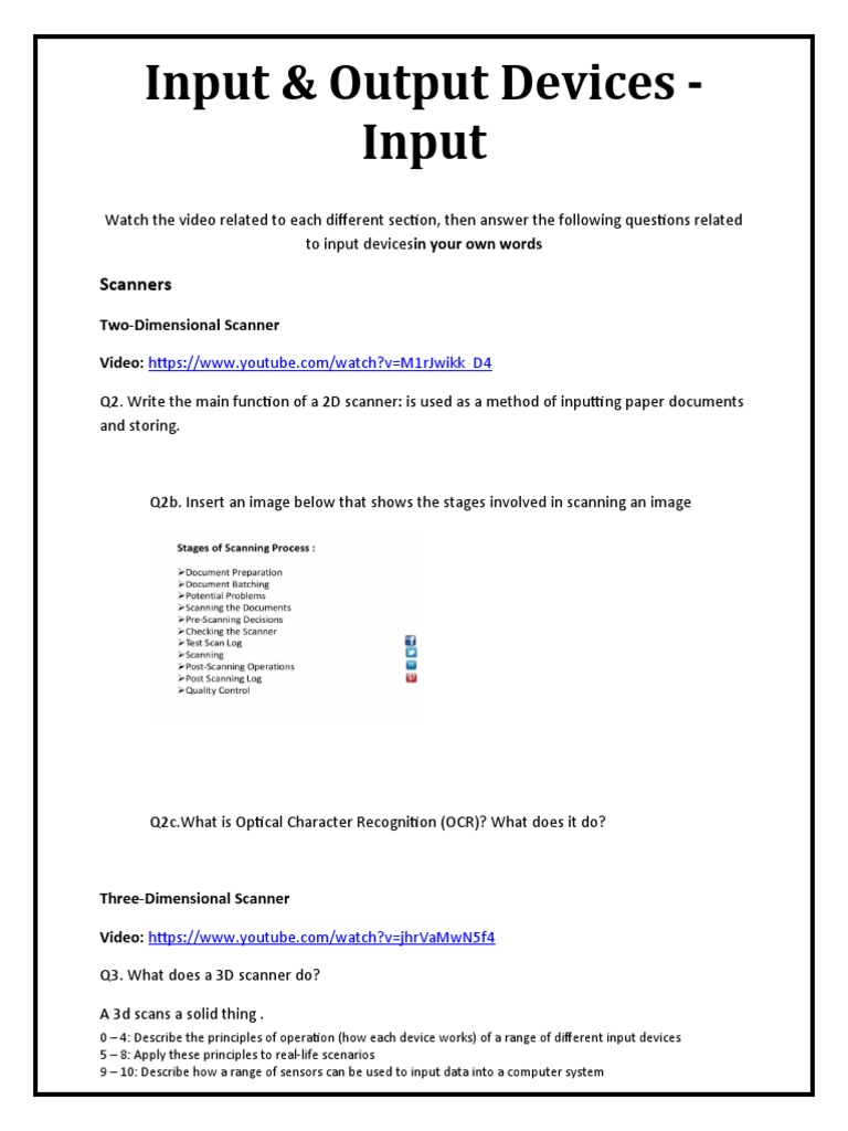 Input & Output Devices - Input: Scanners | PDF | Barcode | Image Scanner