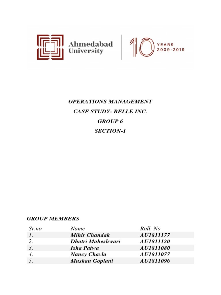Operations Management Case Study-Belle Inc. Group 6 Section-1 | PDF ...