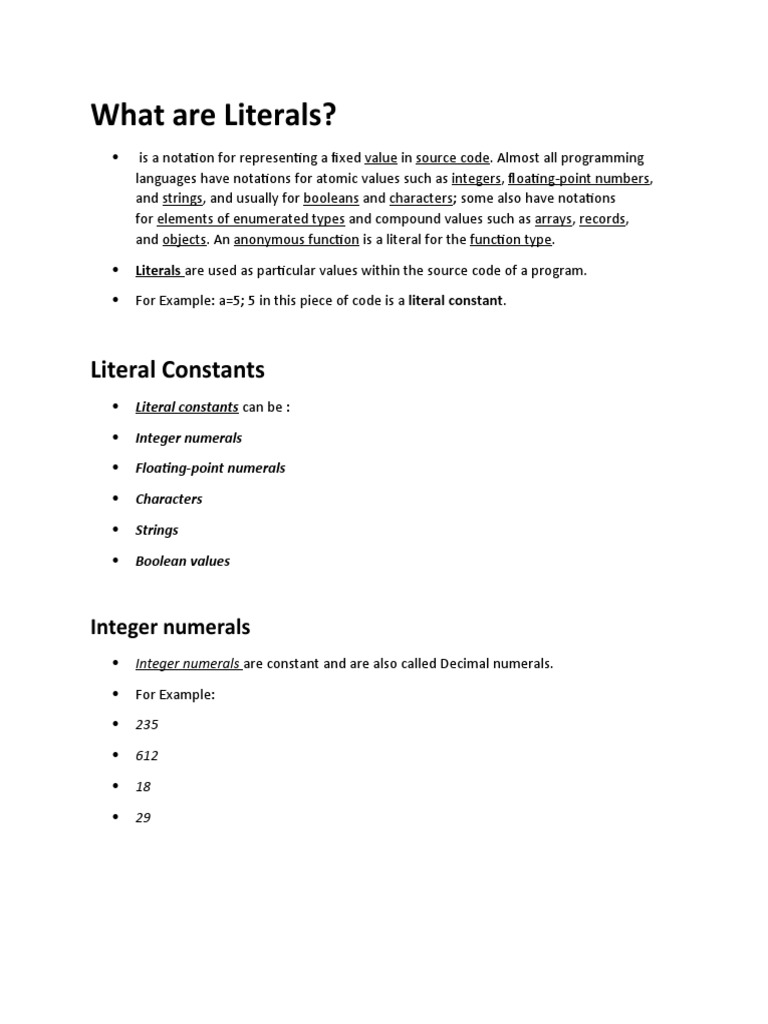 What Are Literals | PDF | Computers