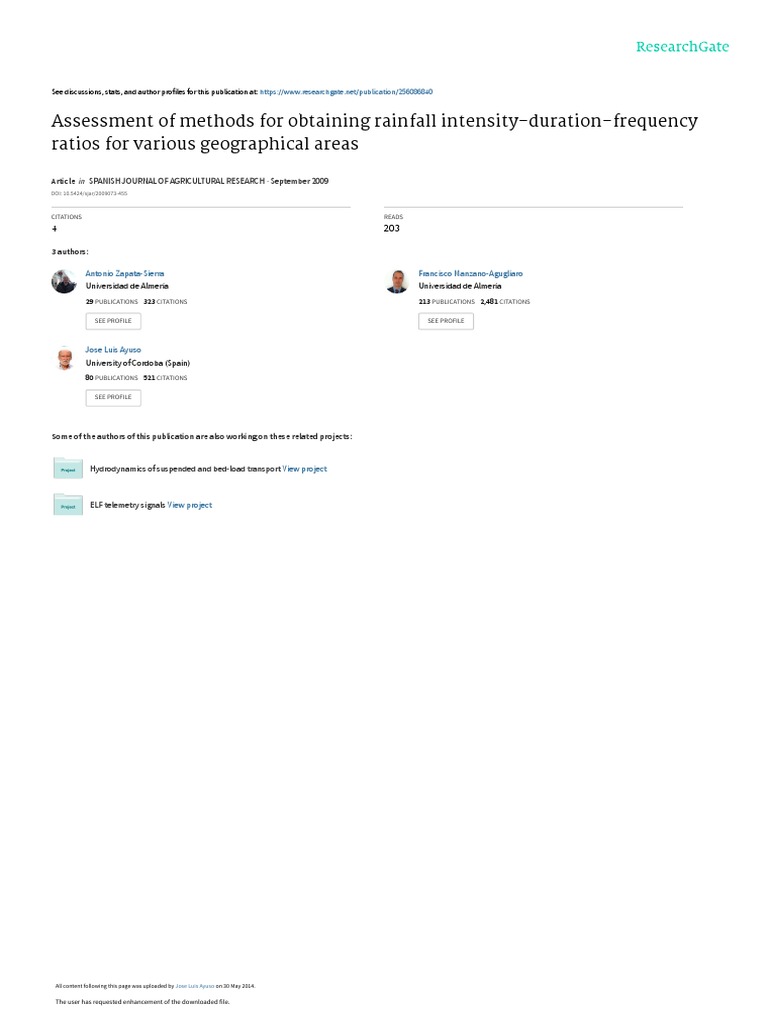 Assessment of Methods For Obtaining Rainfall Intensity-Duration ...