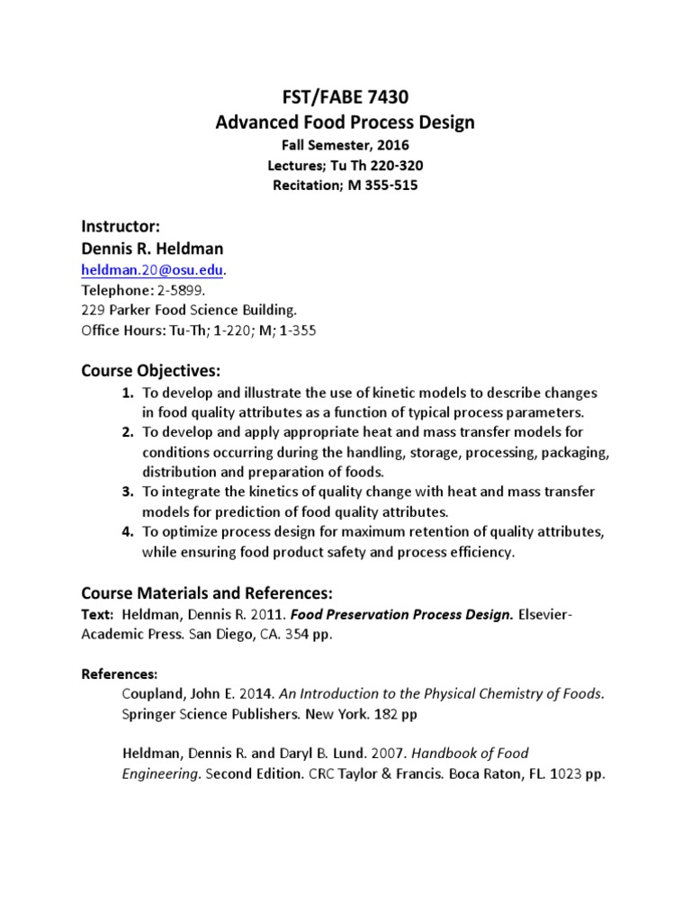 + Advanced Food Process Design - Syllabus | PDF | Academic Dishonesty ...