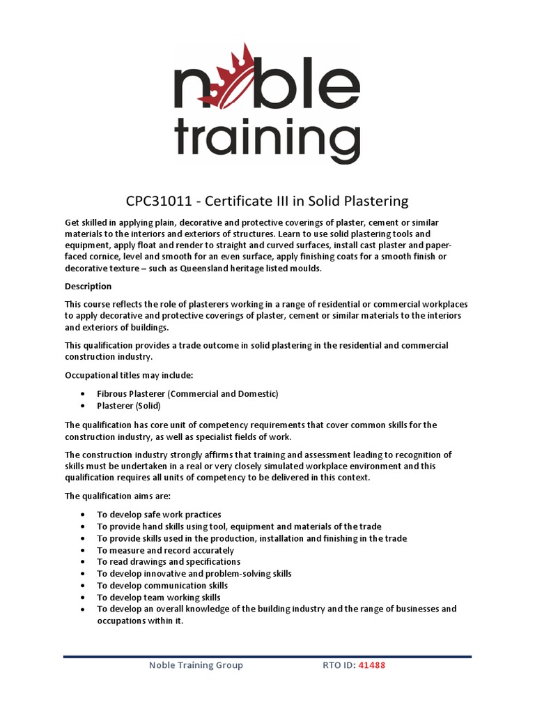 Certificate III in Solid Plastering | PDF | Behavior Modification | Cognition
