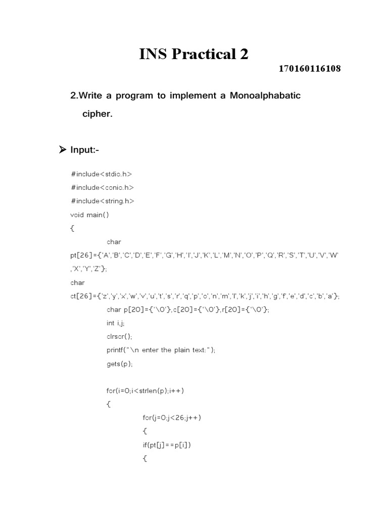 INS Practical 2: 170160116108 2.write A Program To Implement A ...