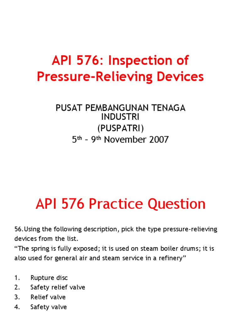 API 576 Practise Question | PDF | Valve | Home Appliance