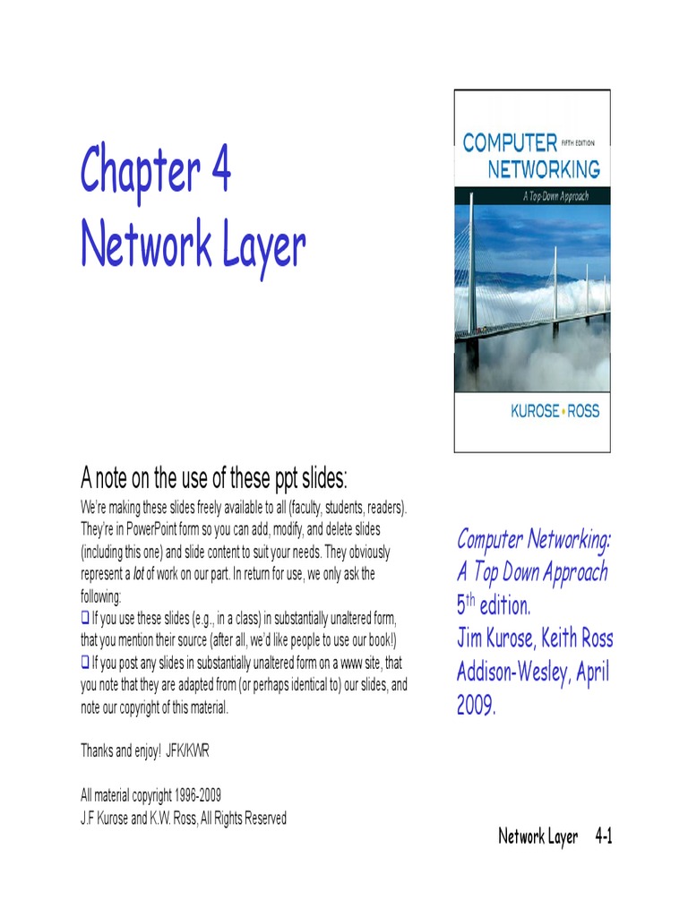 CH 4 Network Layer Network Layer: A Note On The Use of These PPT Slides | PDF | Internet ...