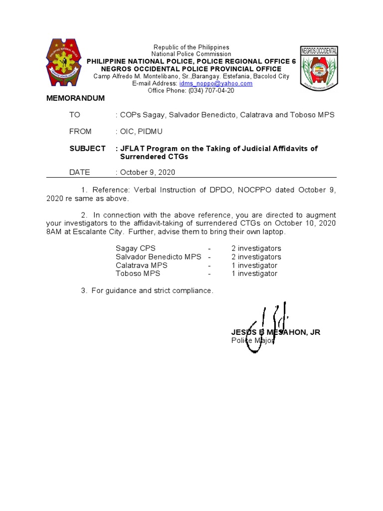 Memorandum: Philippine National Police, Police Regional Office 6 Negros ...