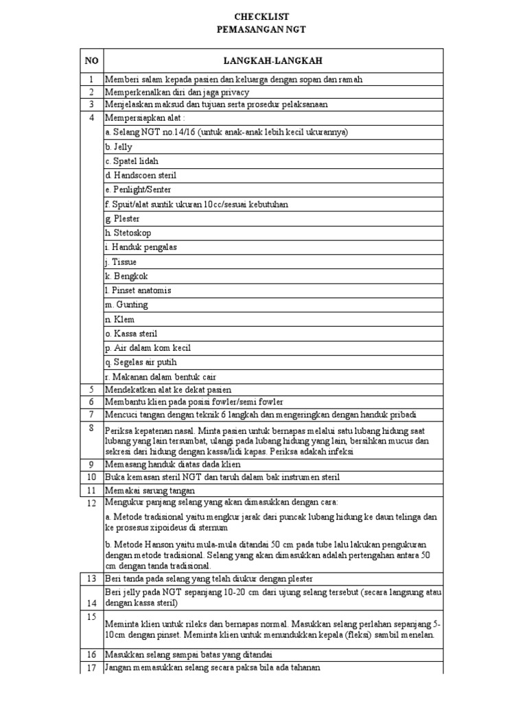 Cheklist NGT | PDF