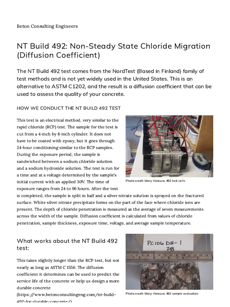 NT Build 492 | PDF | Chloride | Diffusion