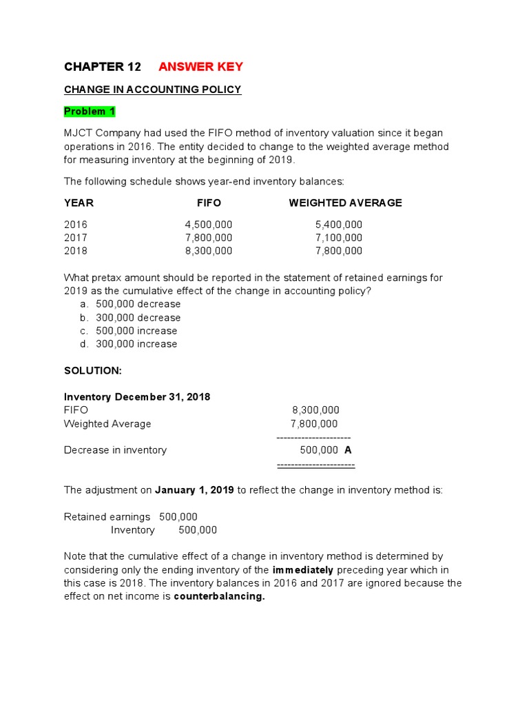 Answer Key: Change in Accounting Policy Problem 1 | PDF | Depreciation ...