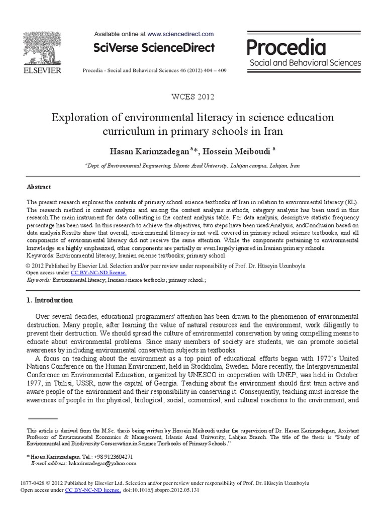 Exploration of Environmental Literacy in Science E - 2012 - Procedia ...