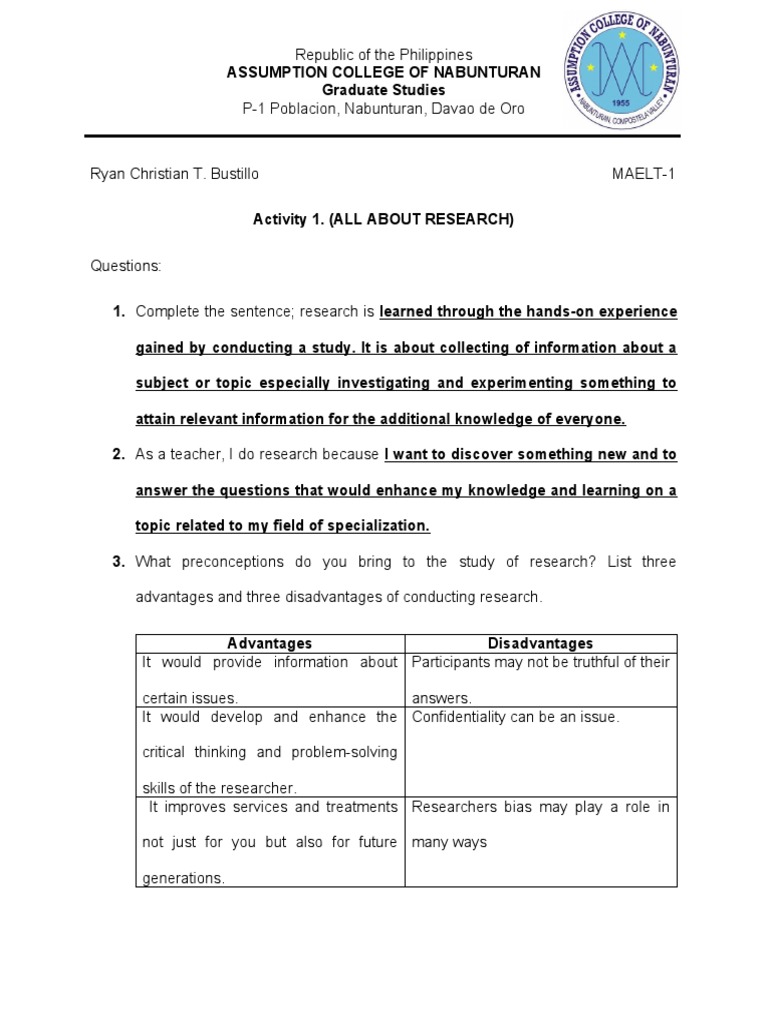 RYAN CHRISTIAN TAGAL BUSTILLO. All About Research | PDF | Qualitative ...