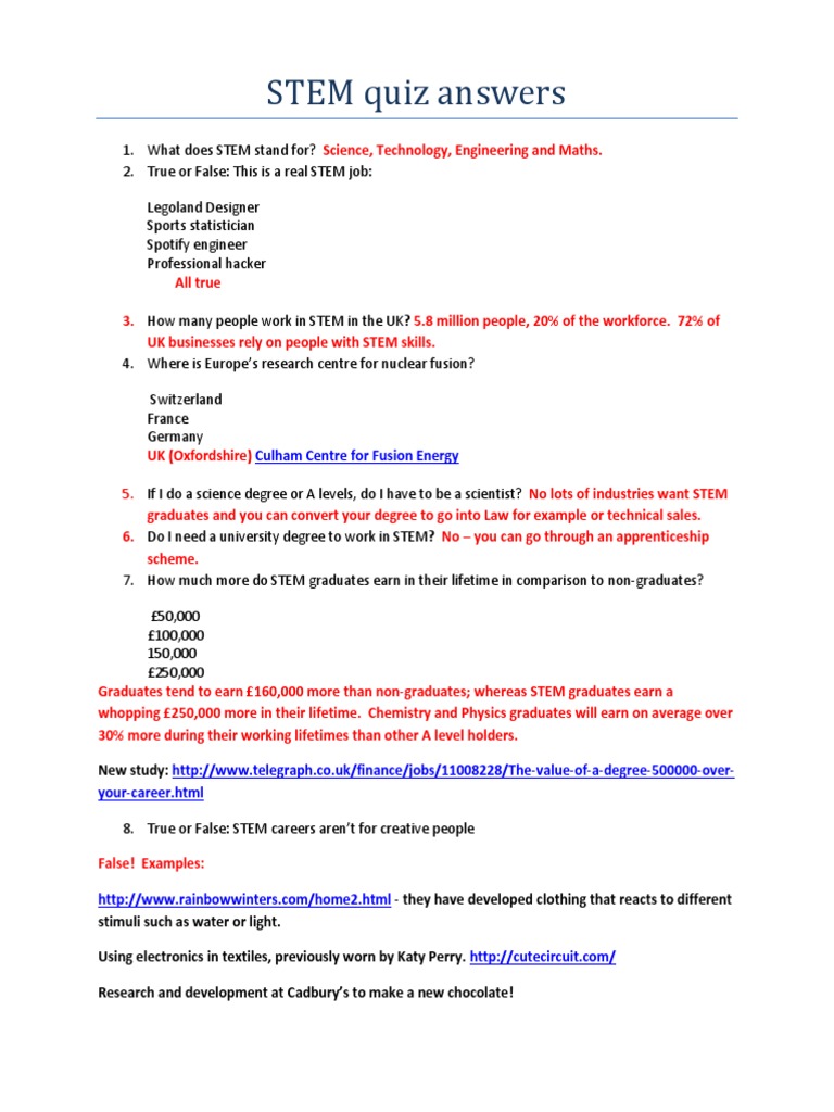 STEM Quiz Answers: Culham Centre For Fusion Energy | PDF | Science ...