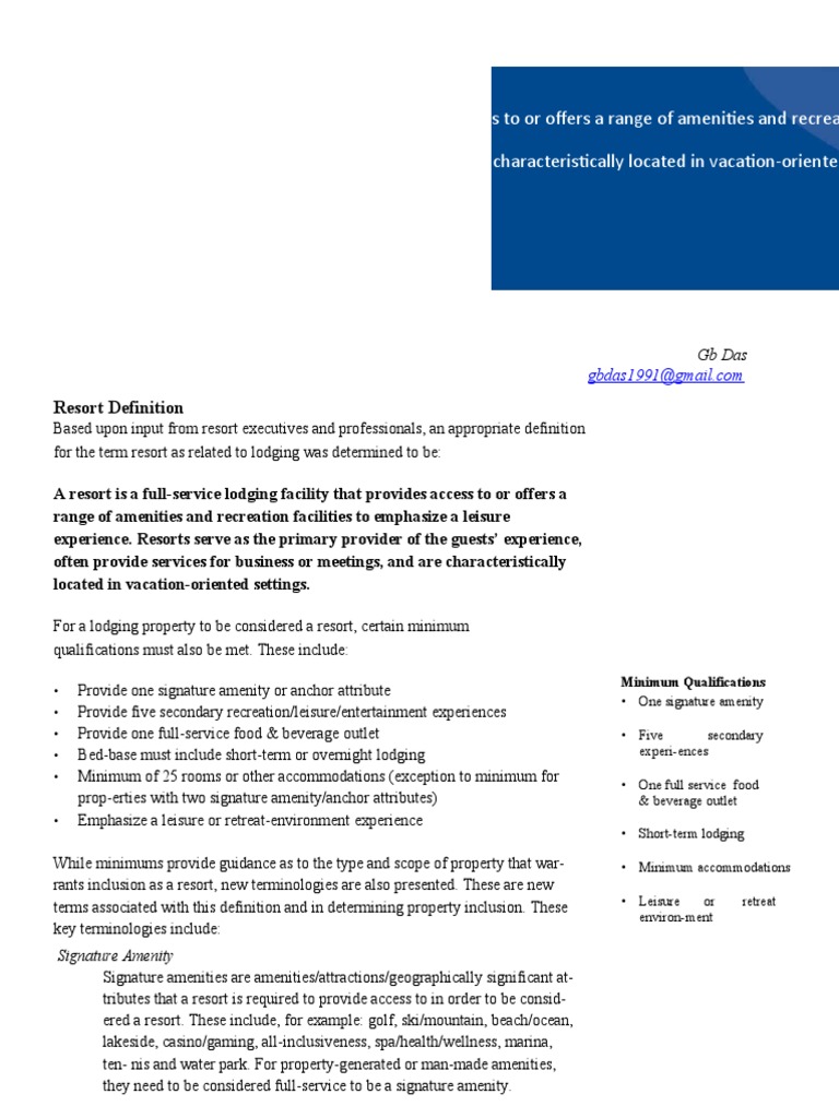 Resort Definition: GB Das | PDF | Resort | Hotel And Accommodation