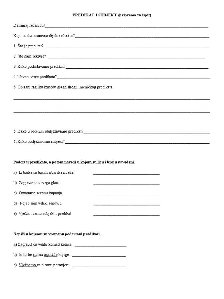 PREDIKAT I SUBJEKT (Priprema Za Ispit) | PDF