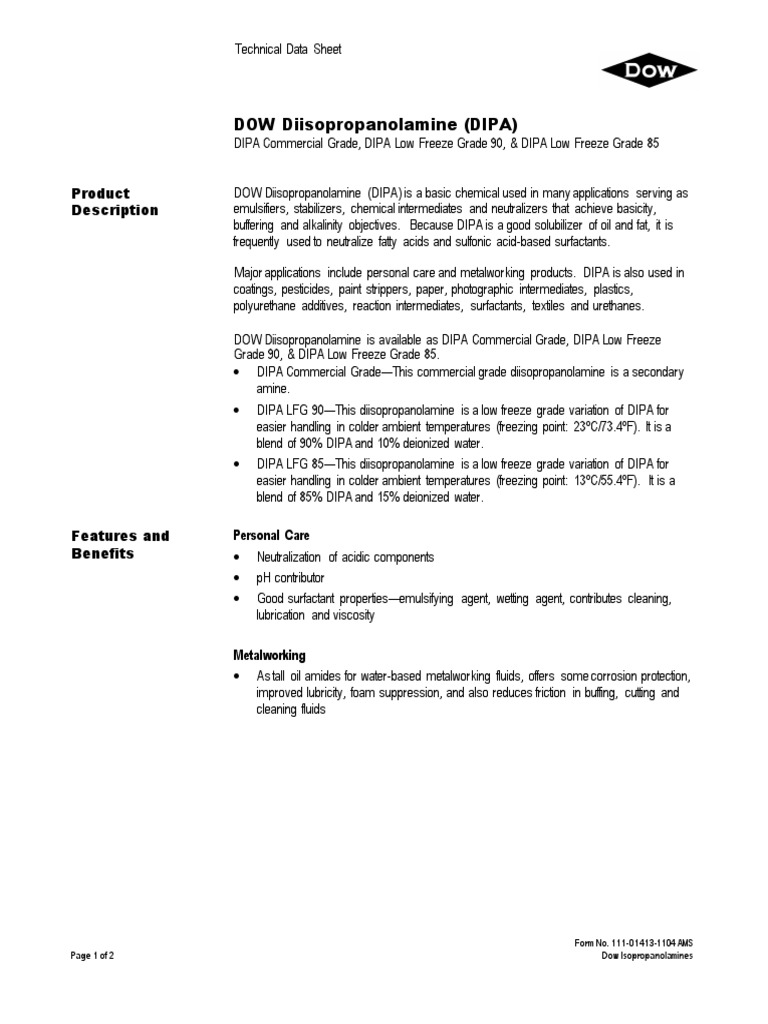 DOW Diisopropanolamine (DIPA) Overview | PDF | Surfactant | Polyurethane